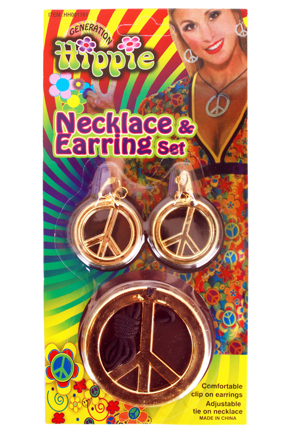 Peace ketting met oorringen 6 verschillende kleuren – Verkleed&Zo